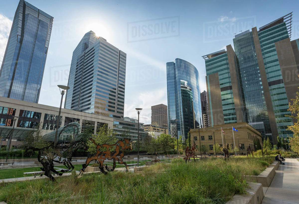 View of the Courthouse in Courthouse Park and surrounding urban office ...
