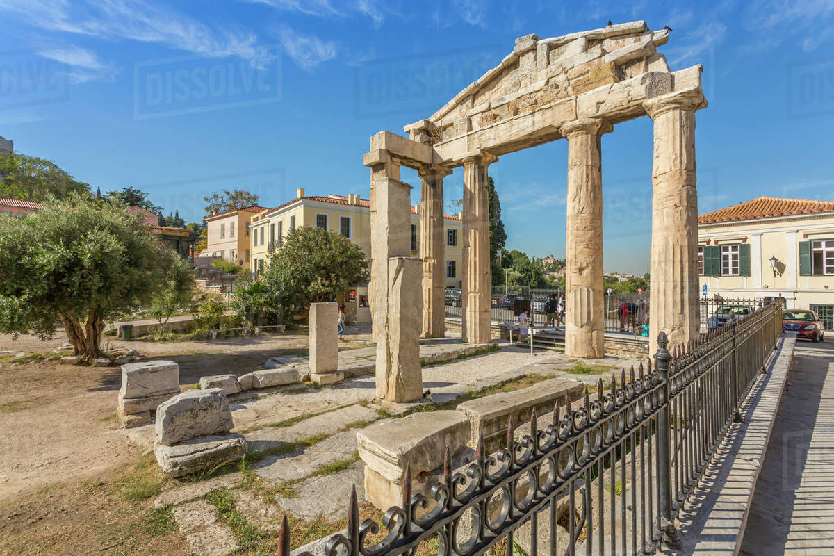 View of the Gate of Athena Archegetis, historical landmark at the foot ...
