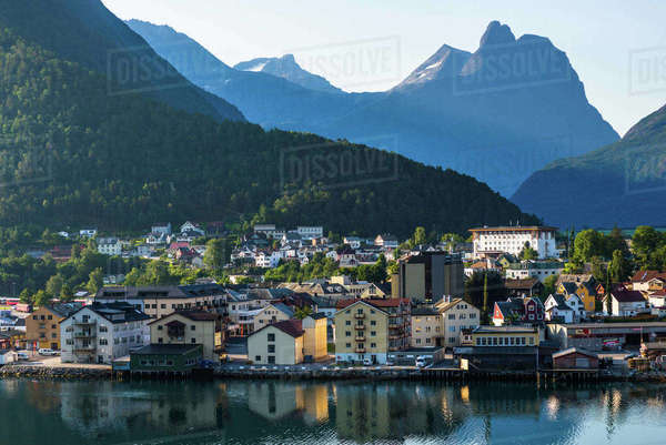 Andalsnes located at the mouth of the river Rauma, on the shores of the ...