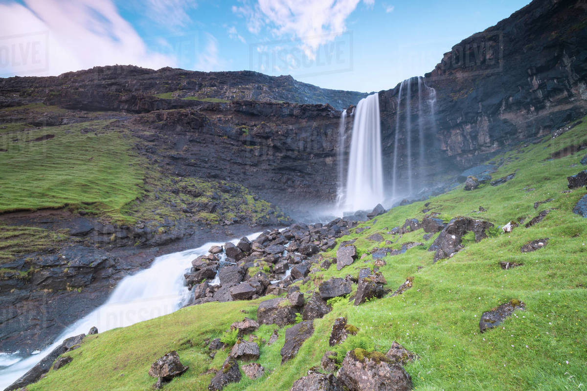 Fossa waterfall, Sunda municipality, Streymoy Island, Faroe Islands ...