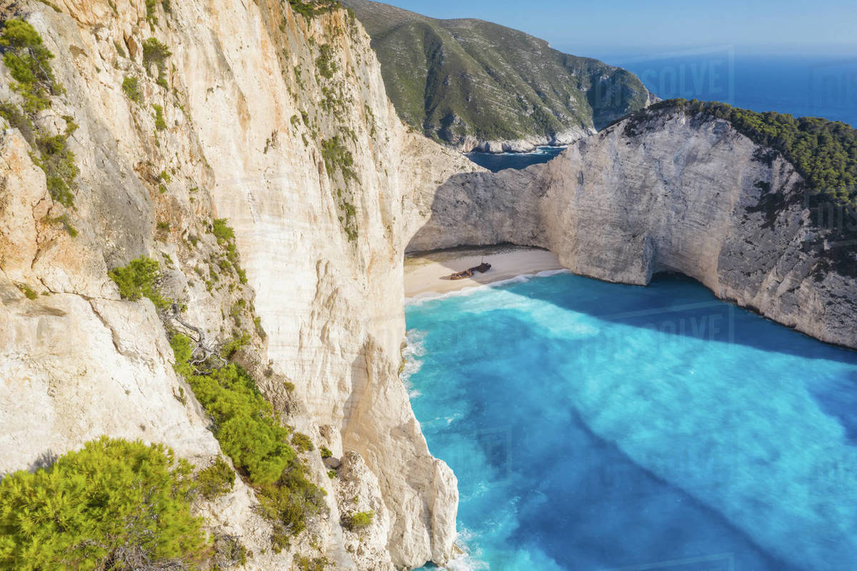 Aerial view of beautiful Navagio or Shipwreck beach on Zakynthos Island ...