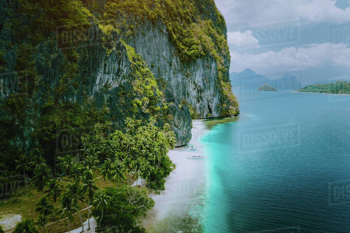 El Nido, Palawan, Philippines. Aerial drone view of tourist boats ...