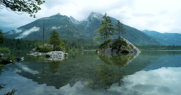 Calm Evening on Hintersee Lake, Ramsau, Berchtesgaden, Bavaria, Germany ...