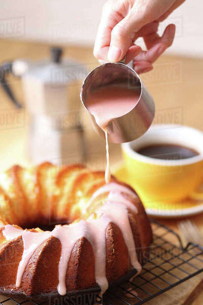 Bright birthday cake. delicious lemon cake with pink icing - Royalty ...