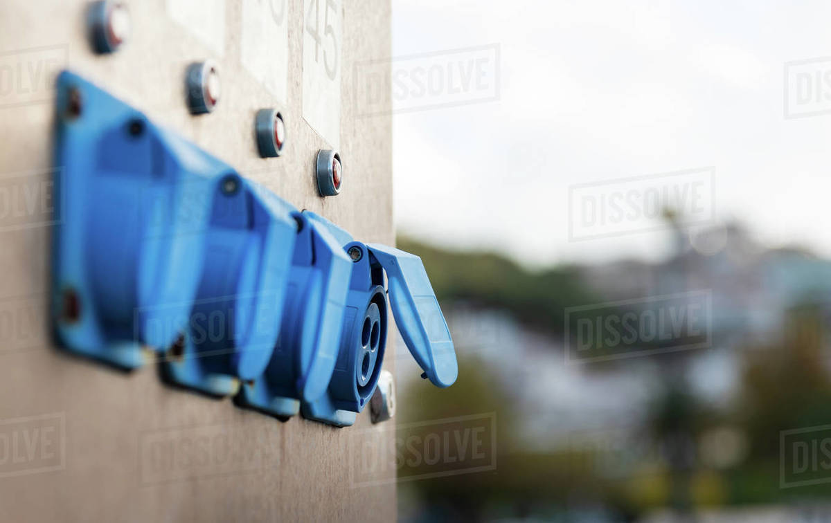 Close up three-phase socket for boats and yachts at the pier. - Royalty ...