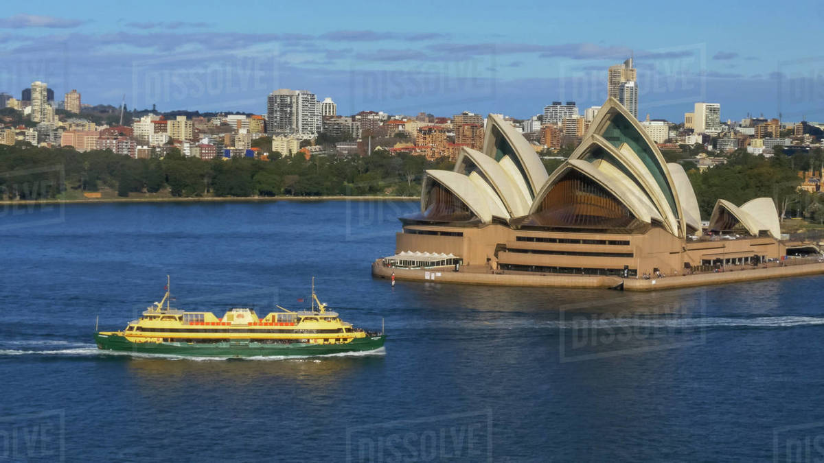 sydney opera house and the harbour from the bridge - Stock Photo - Dissolve