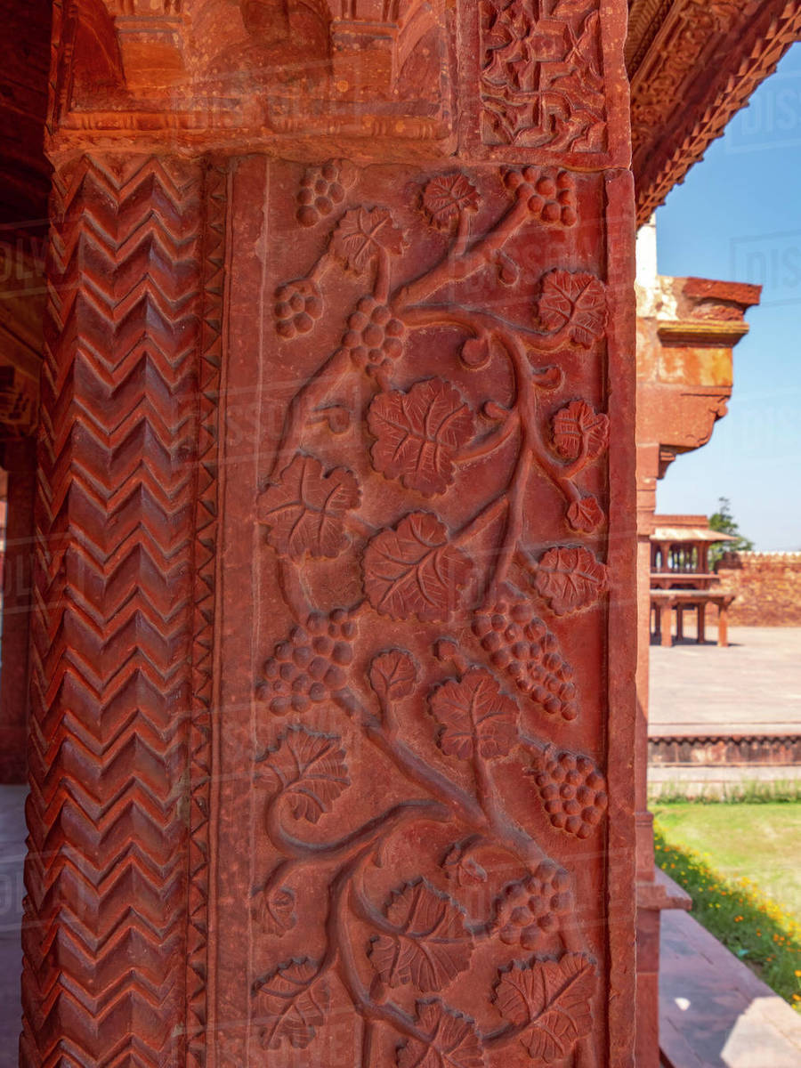 FATEPHUR SIKRI, INDIA: a grapevine design on the column of an ancient ...