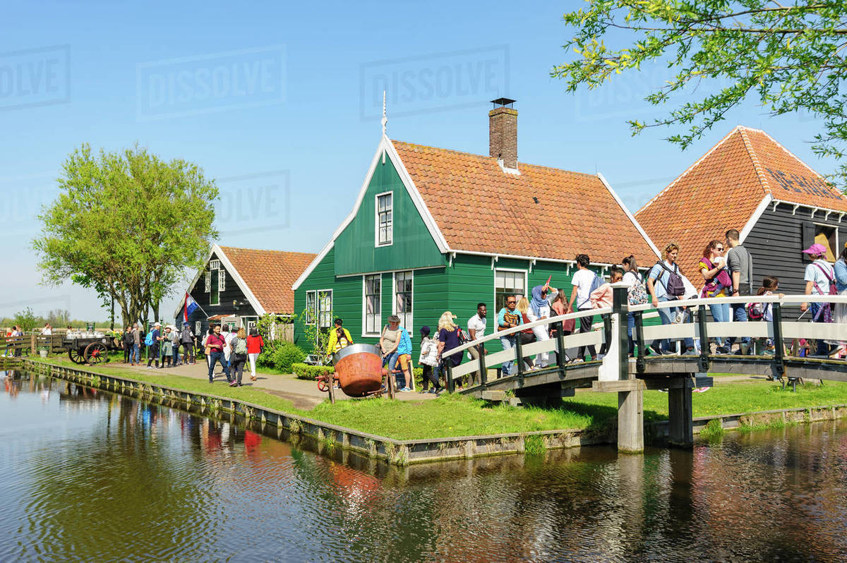 Zaanse Schans, Netherlands - 22 April 2019: Tourists sightseeng ...