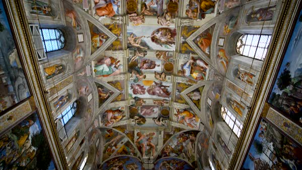 Ceiling of Sistine Chapel in Vatican City - Stock Video Footage - Dissolve