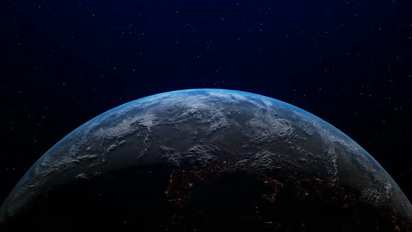 Realistic rotating earth planet with sunrise at the horizon by 3d ...