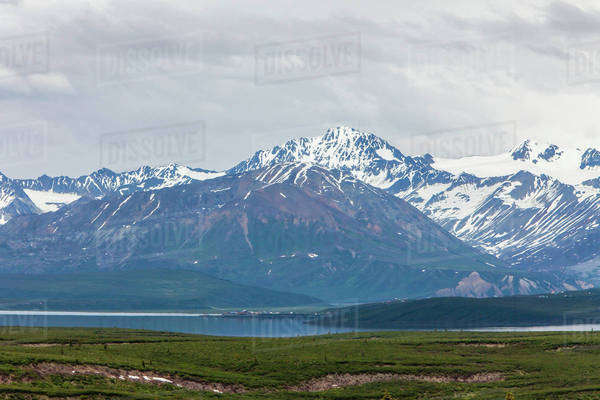 Southeast Alaska. Tangle Lakes and Alaska Range from Denali Highway ...