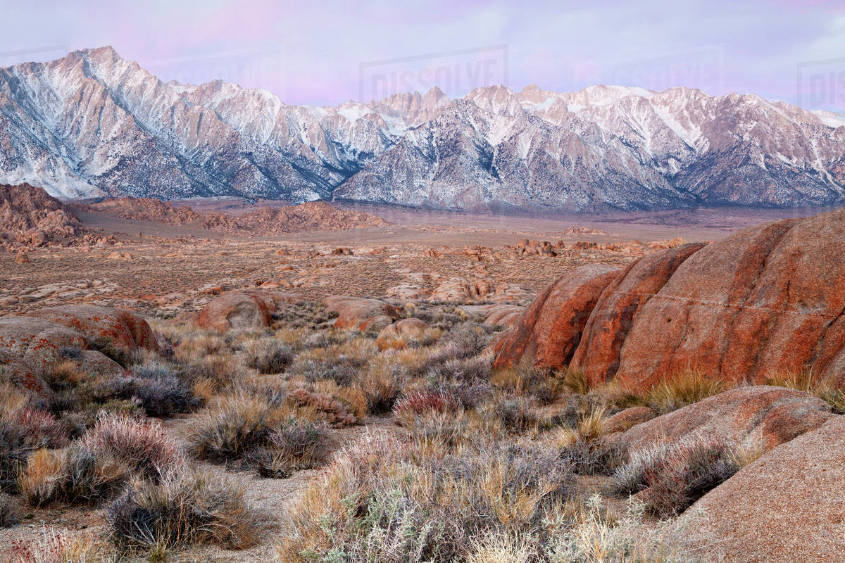 USA, California, Lone Pine. View of Lone Pine Peak and Mount Whitney as ...