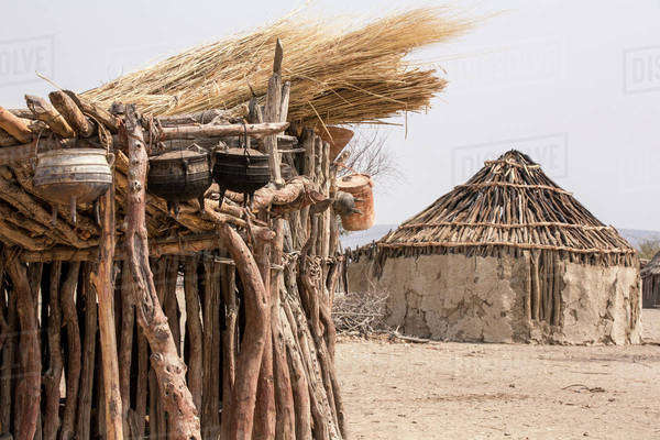 Africa, Namibia, Opuwo. Traditional Himba huts. - Royalty-free Stock ...