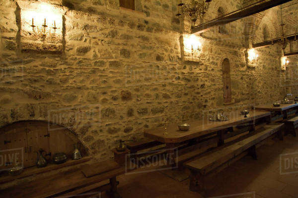 Greece, Meteora. Dining hall at Grand Meteora Monastery. - Royalty-free ...