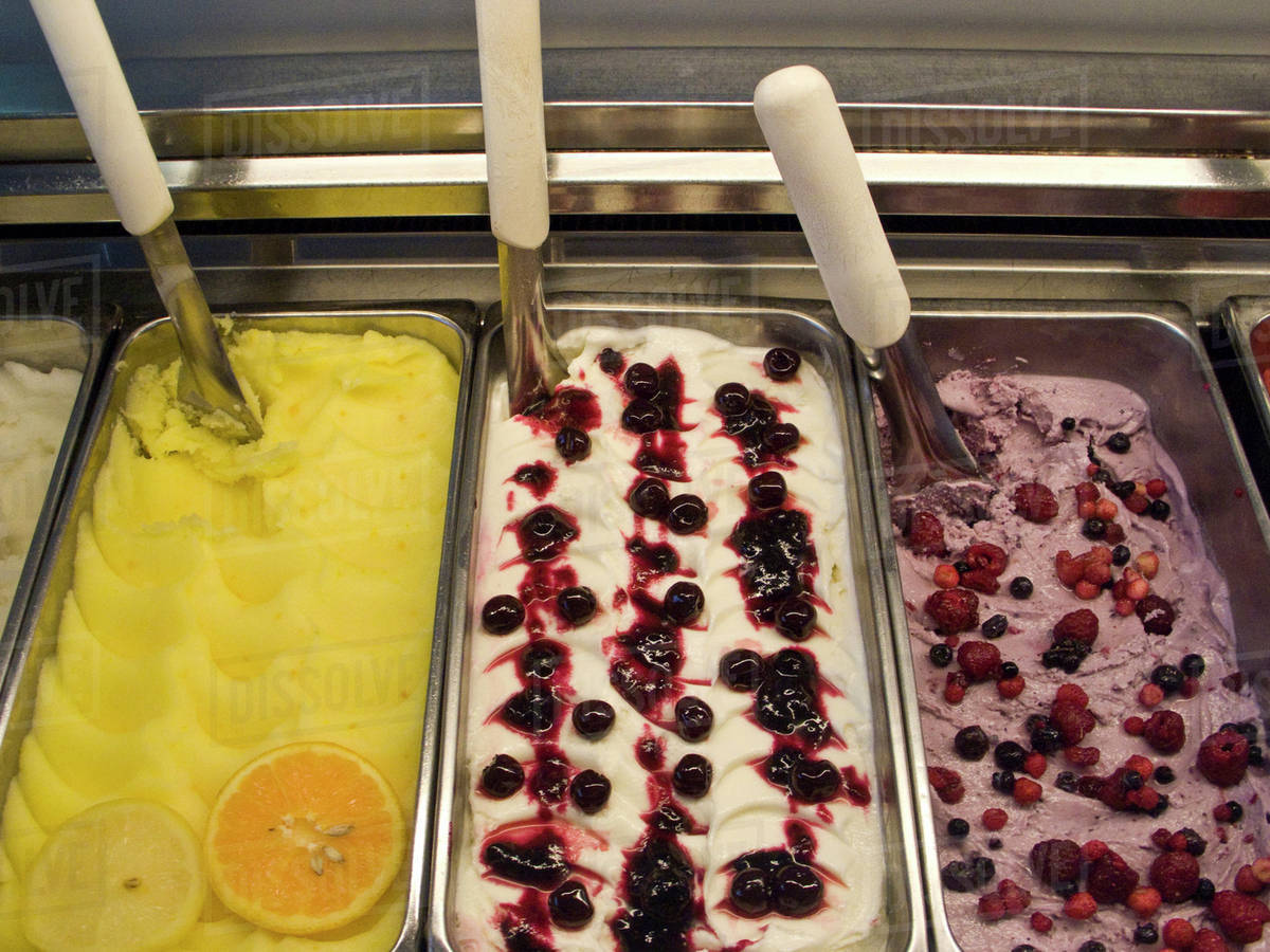 Italy, Positano. A variety of gelato or Italian ice cream. - Royalty ...
