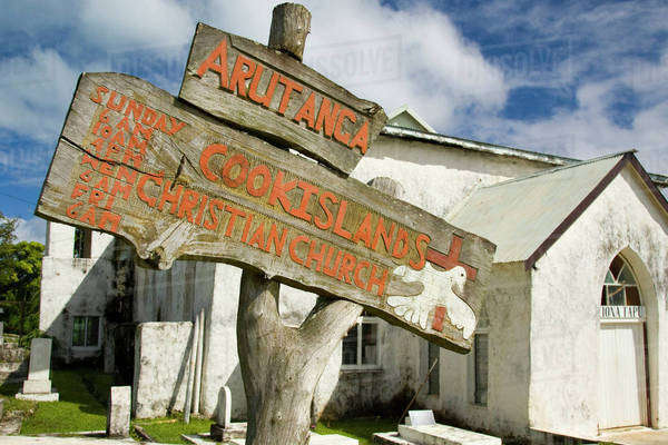 Polynesia, Cook Islands, Aitutaki. Wooden sign for Cook Islands ...