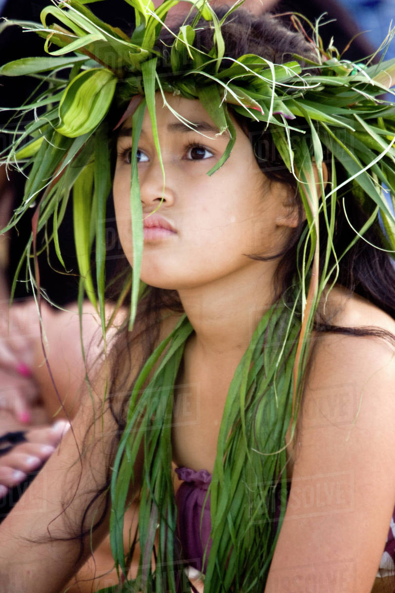 Polynesia, Cook Islands, Rarotonga. Portrait of a Rarotongan girl in ...