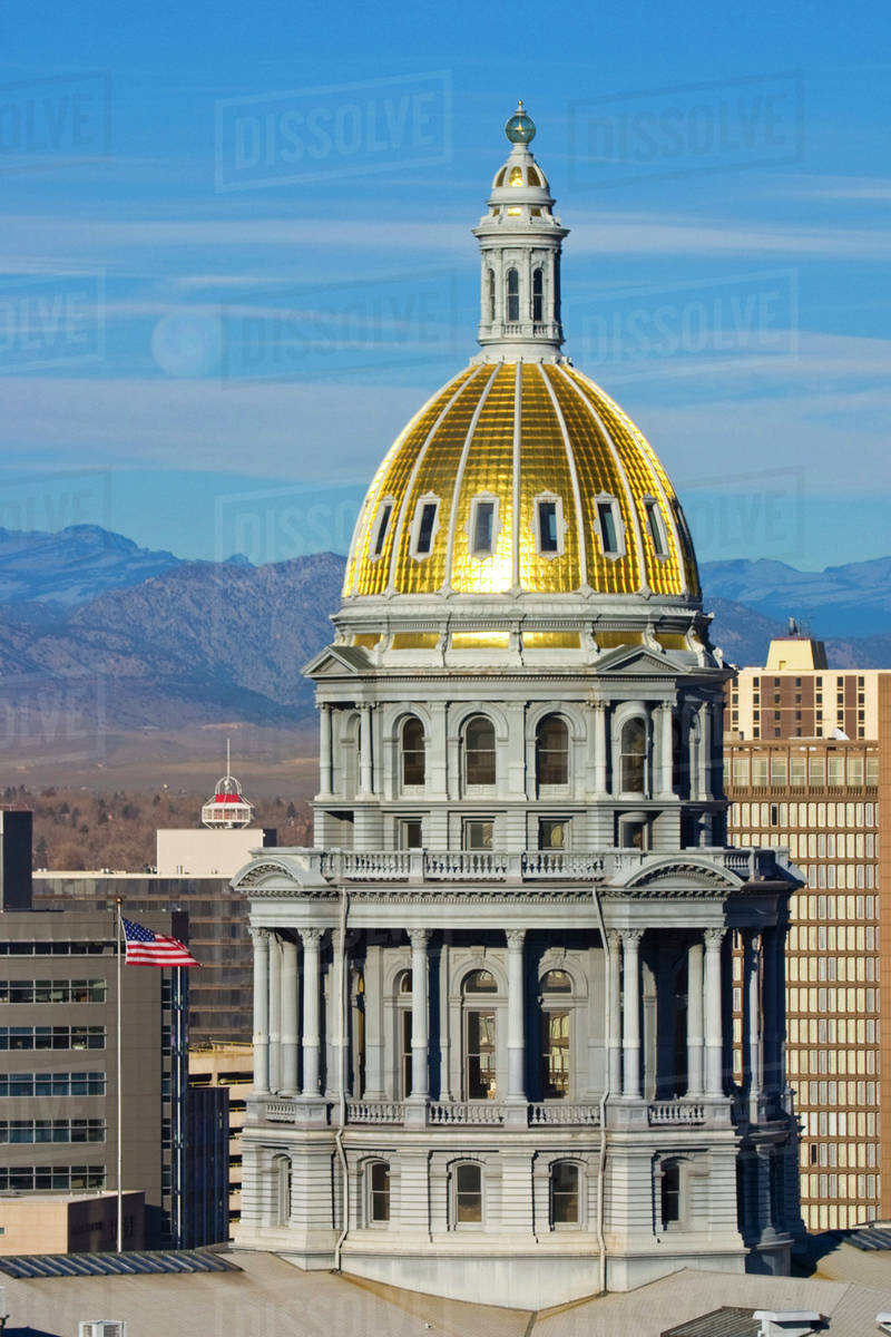 USA, Colorado, Denver. View of state capitol building dome against ...