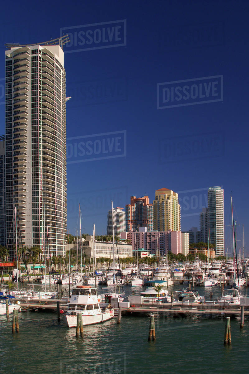 Marina and high-rise condominiums, Miami Beach, Florida - Royalty-free ...