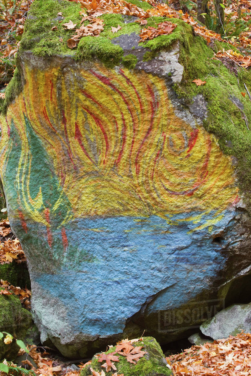 USA, Oregon, Lake Creek. Close-up of painted boulder. - Royalty-free ...