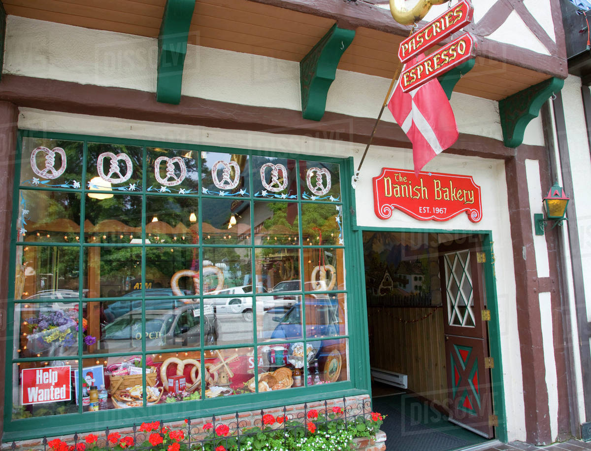 WA, Leavenworth, Bavarian style village, The Danish Bakery on Front ...