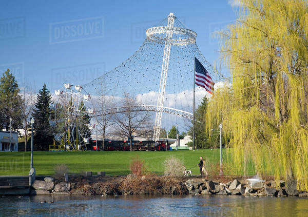WA, Spokane, Riverfront Park, view across the Spokane River, the U.S ...