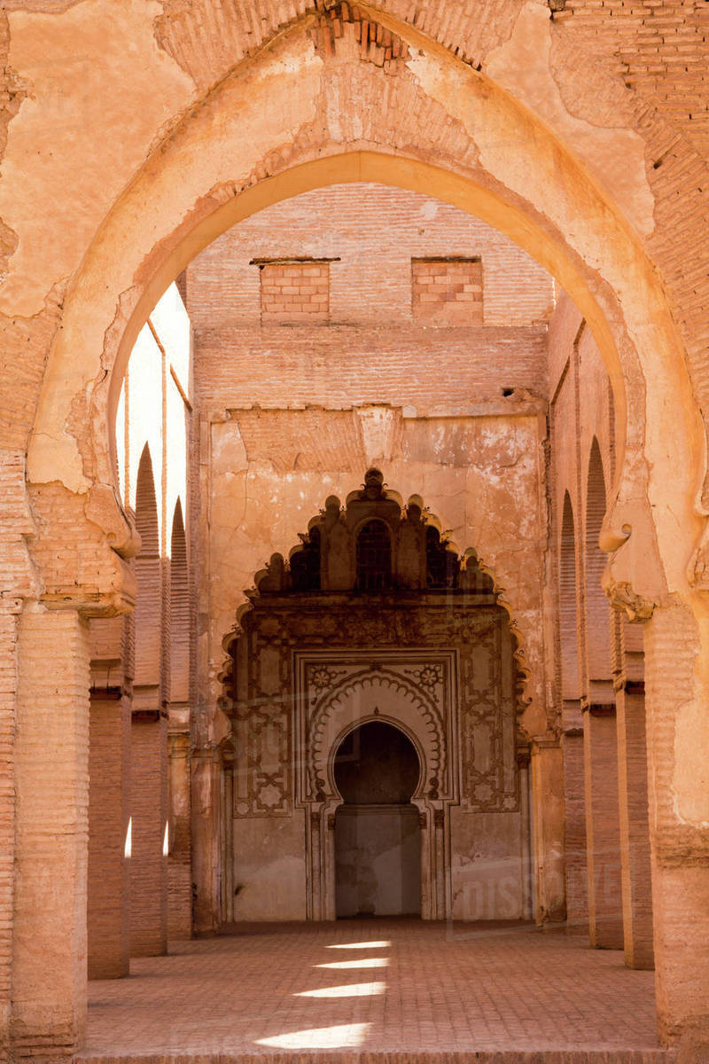 Morocco, Marrakech, Tinmal. The Great Mosque of Tinmal was constructed ...