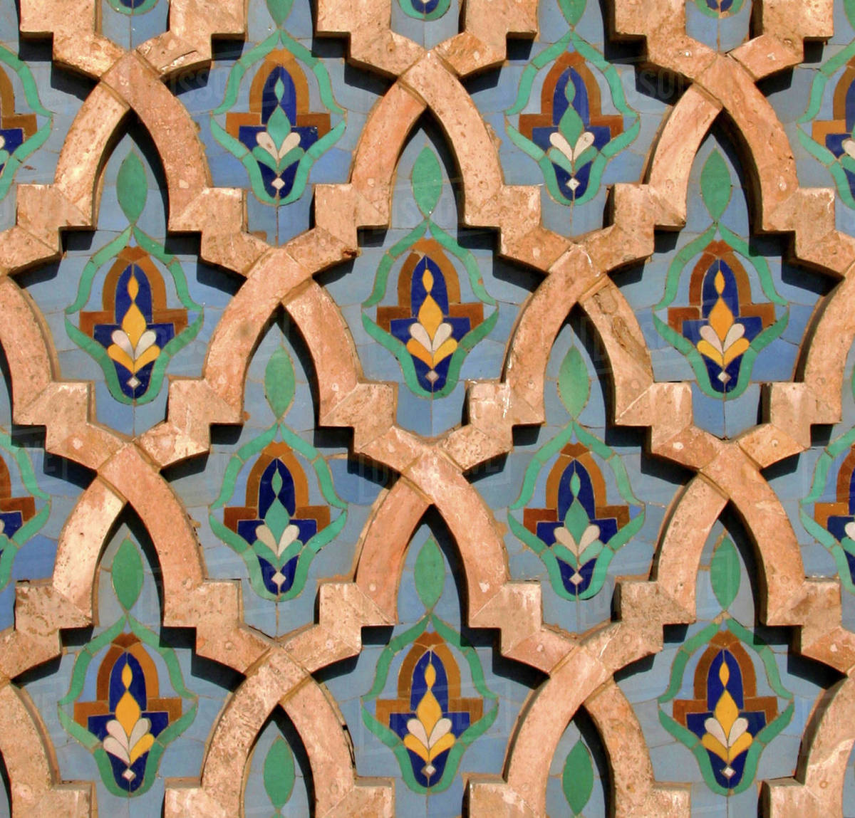 North Africa, Morocco, Casablanca. Hassan II Mosque mosaic tile detail ...