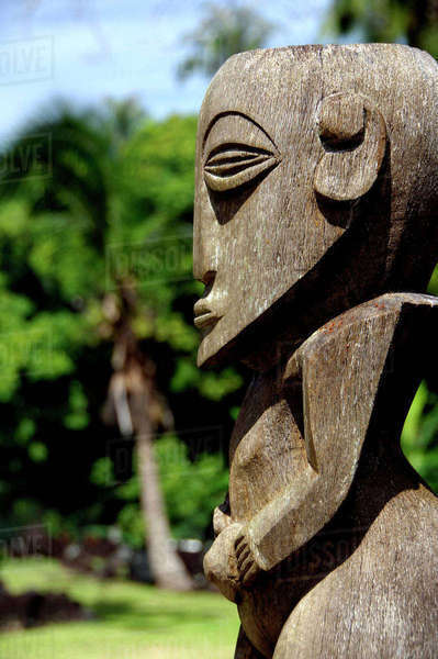 South Pacific, French Polynesia, Tahiti. Open air Tiki Temple park ...