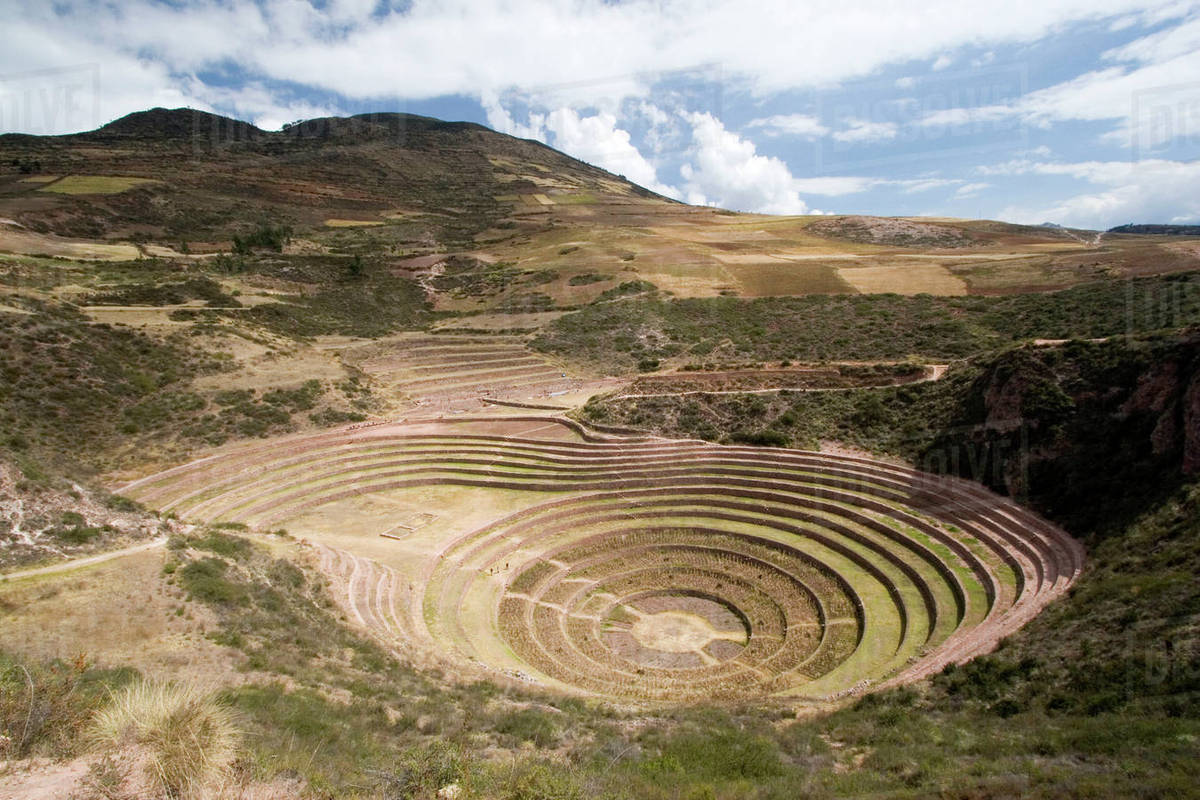 South America - Peru. Amphitheater-like terraces of Moray in the Sacred ...