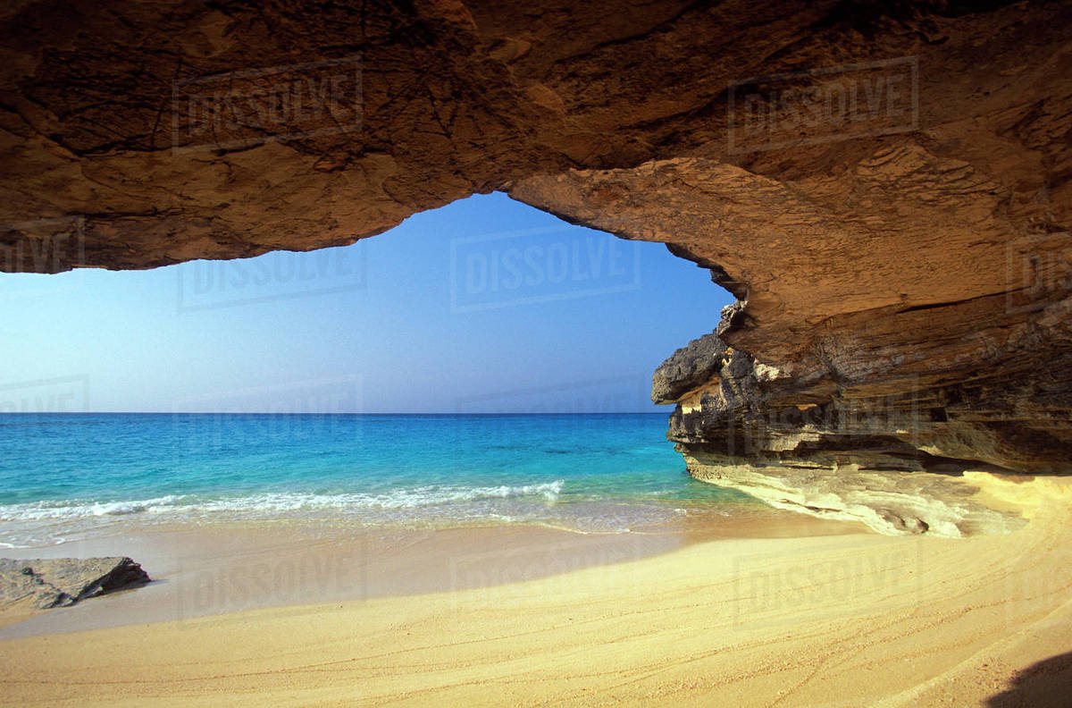 Cave at French Bay, San Salvador Island, Bahamas. - Stock Photo - Dissolve