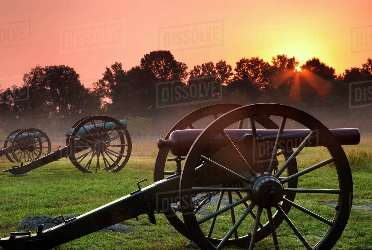 Cannon at dawn in the Stones River National Battlefield near ...
