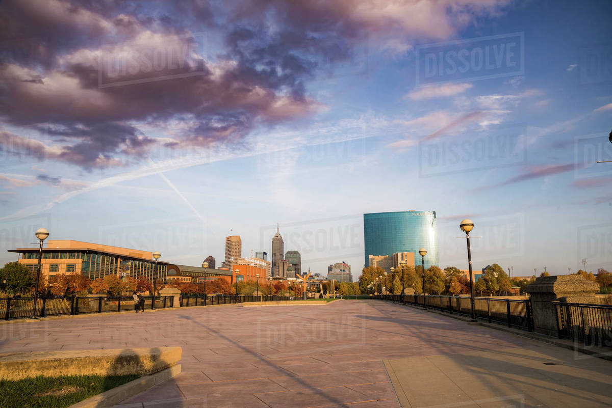 Downtown view from the bridge, White River State Park, Indianapolis ...