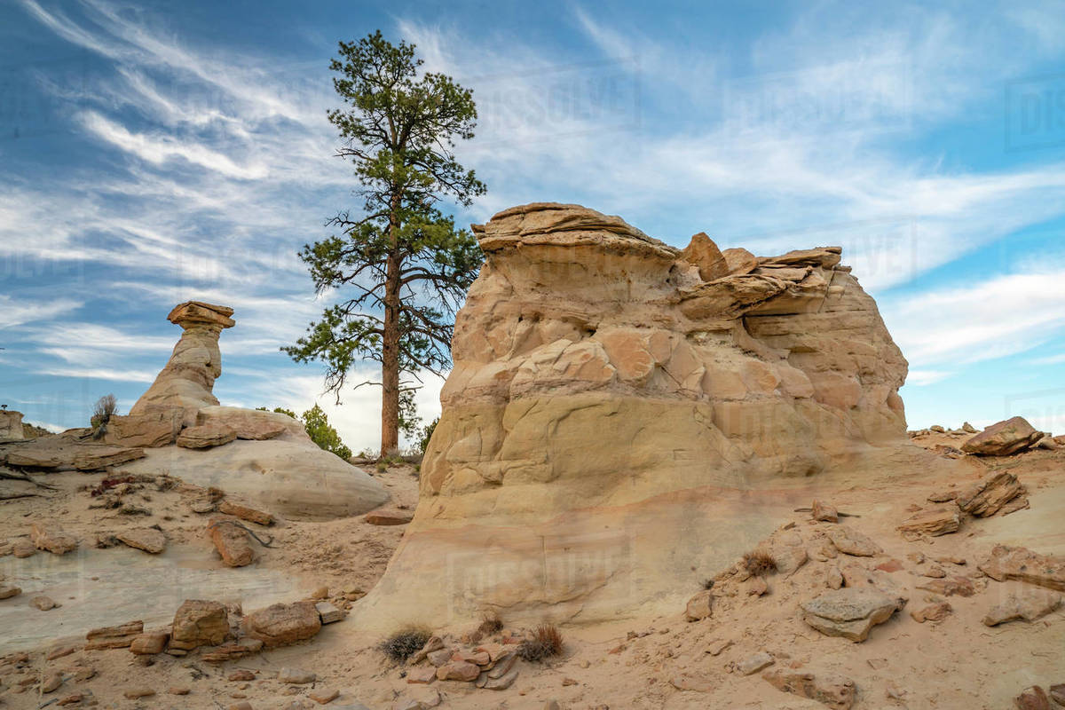 USA, New Mexico, Ojito Wilderness. Eroded desert rocks. - Stock Photo ...