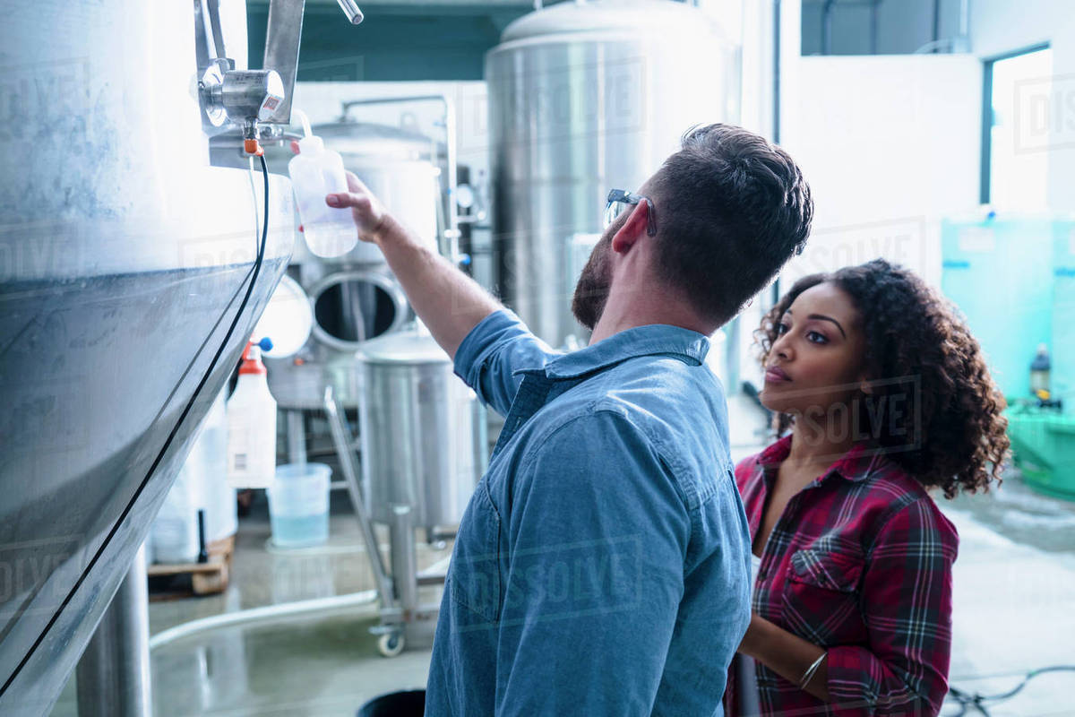 Colleagues In Brewery Discussing Fermentation Tank Stock Photo Dissolve