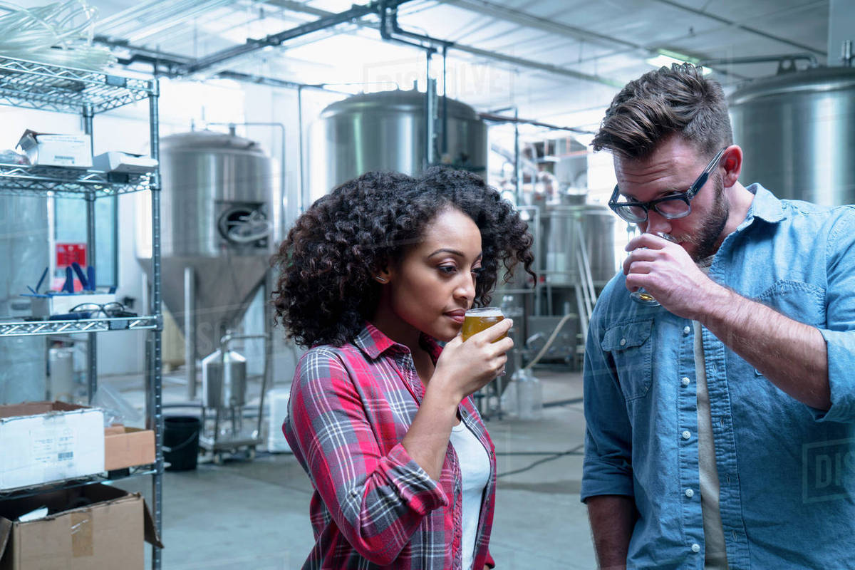 Colleagues in brewery sampling beer - Royalty-free Stock Photo | Dissolve