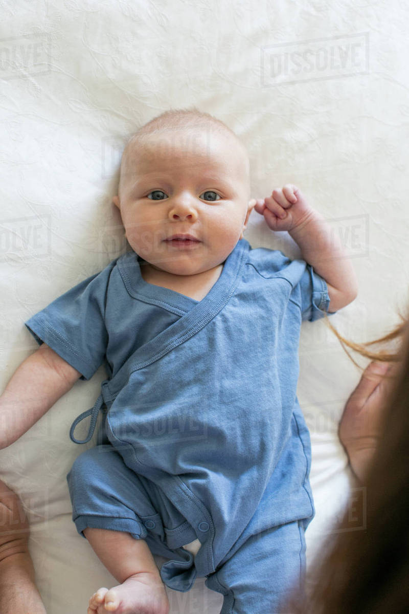 Portrait of baby boy, overhead view - Stock Photo - Dissolve