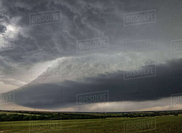 Bell shaped updraft of rotating supercell over rural area, Chester ...