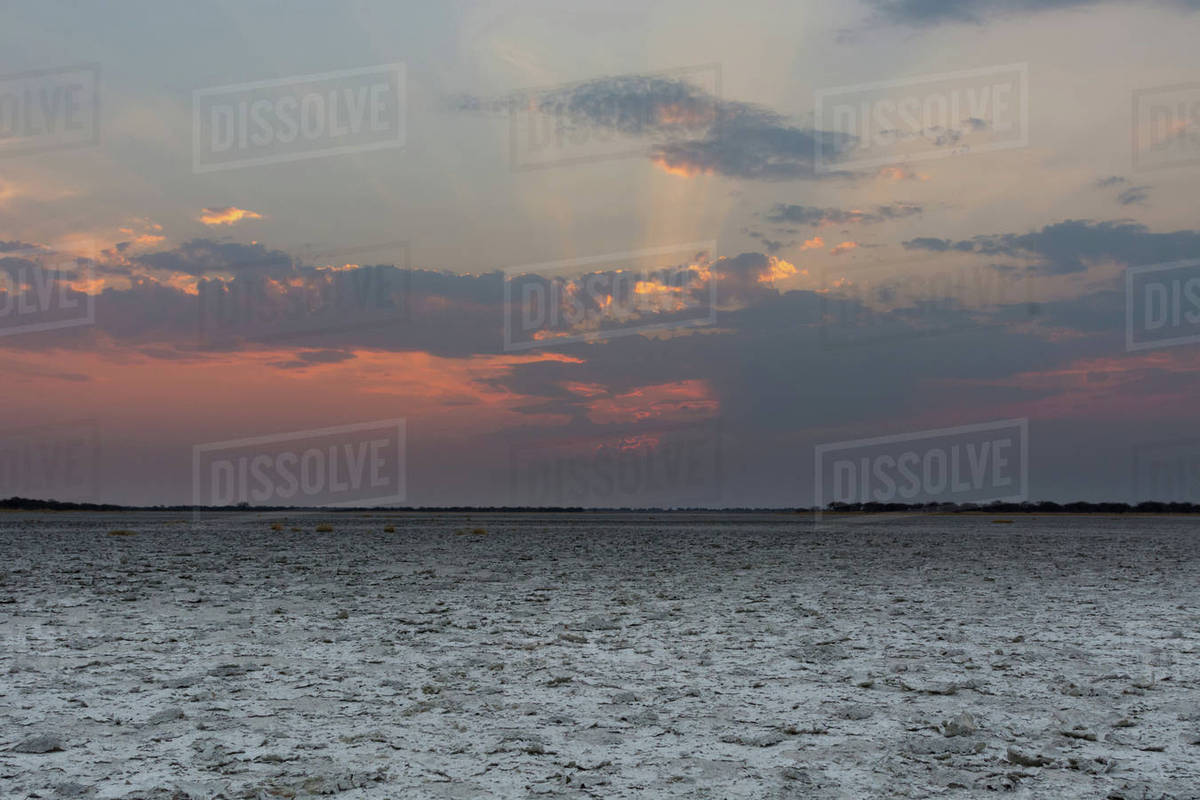 The salt pan at sunset, Nxai Pan, Botswana, Africa - Royalty-free Stock ...