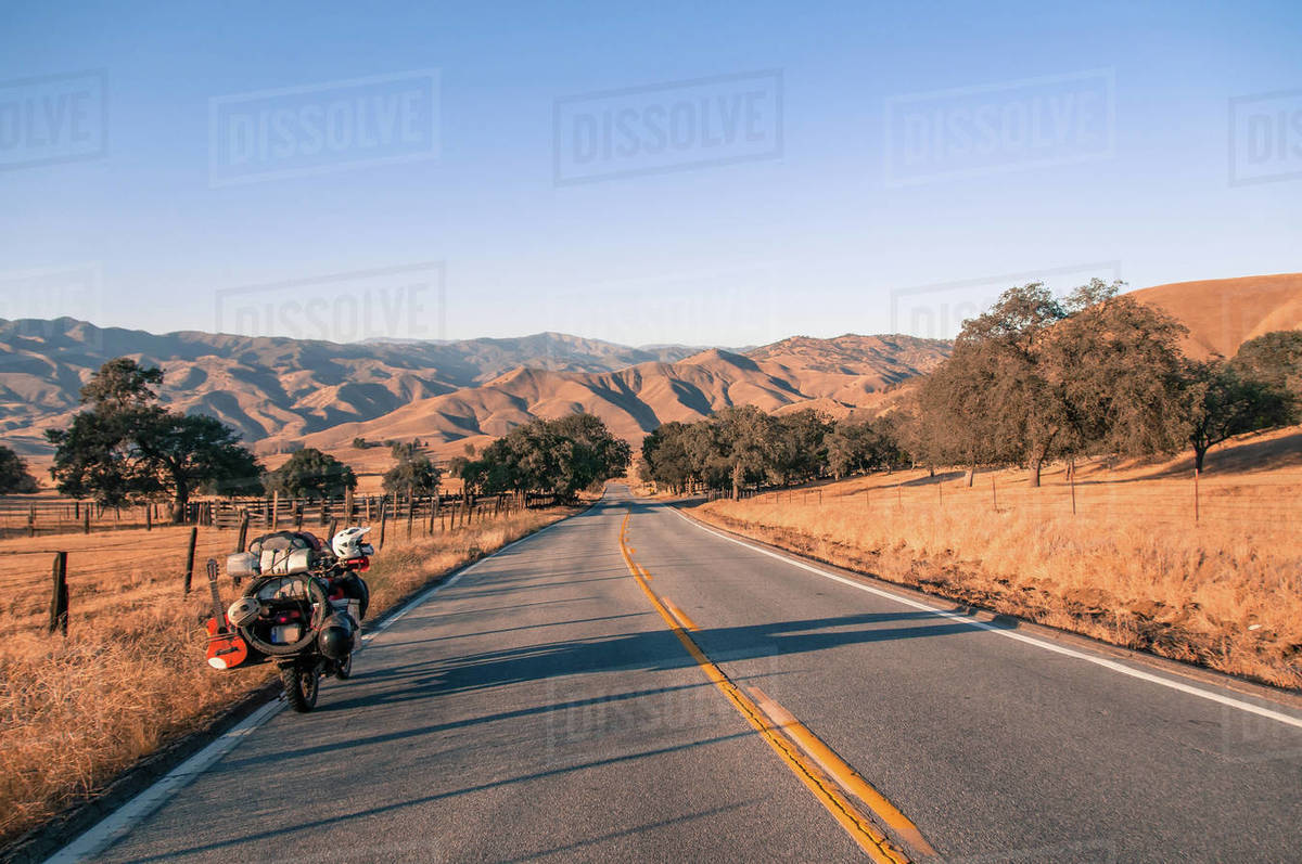 Motorcycle on open road, Yosemite National Park, United States - Stock ...