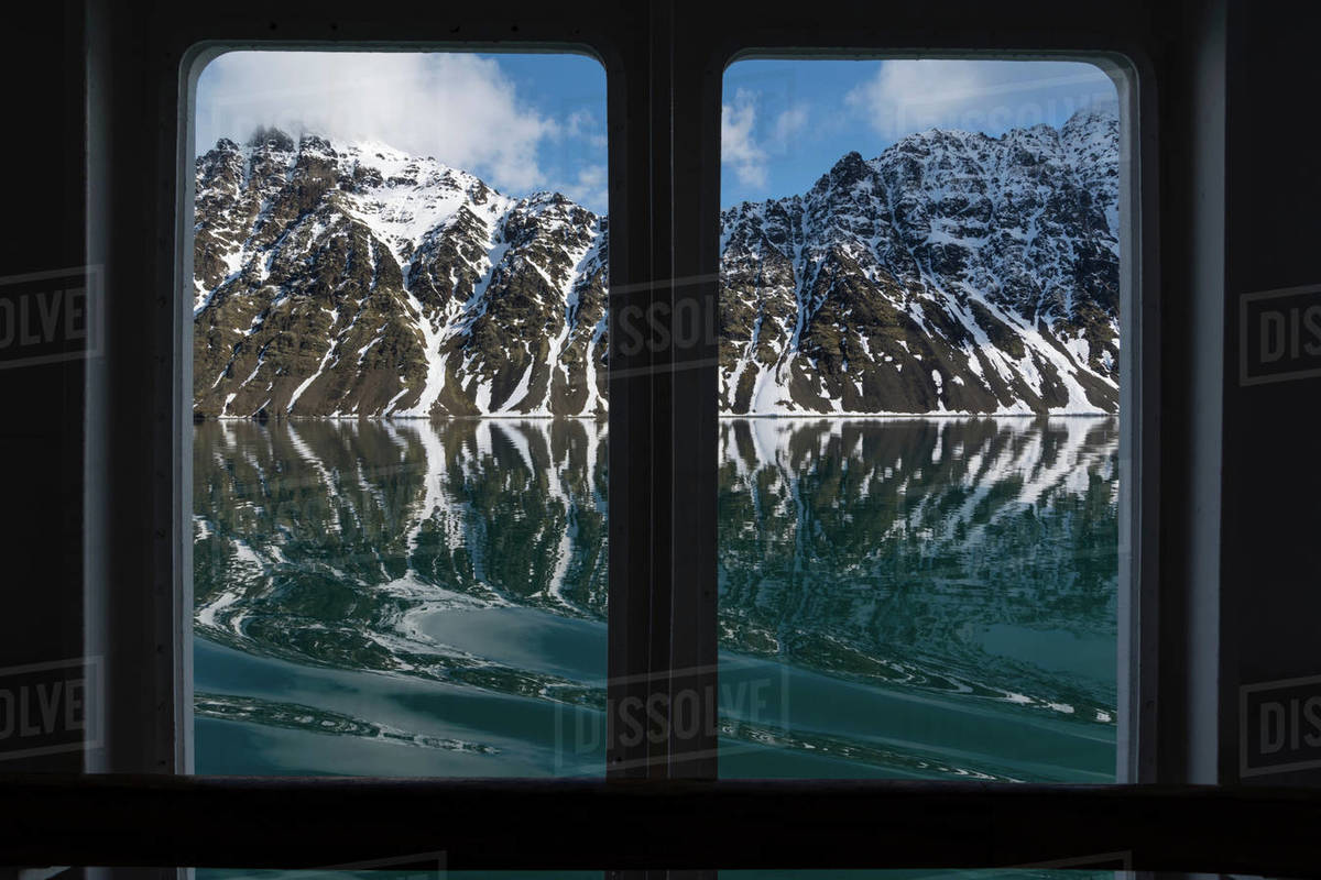 Lilliehook Glacier through Ocean Adventurer ship window, Spitsbergen ...