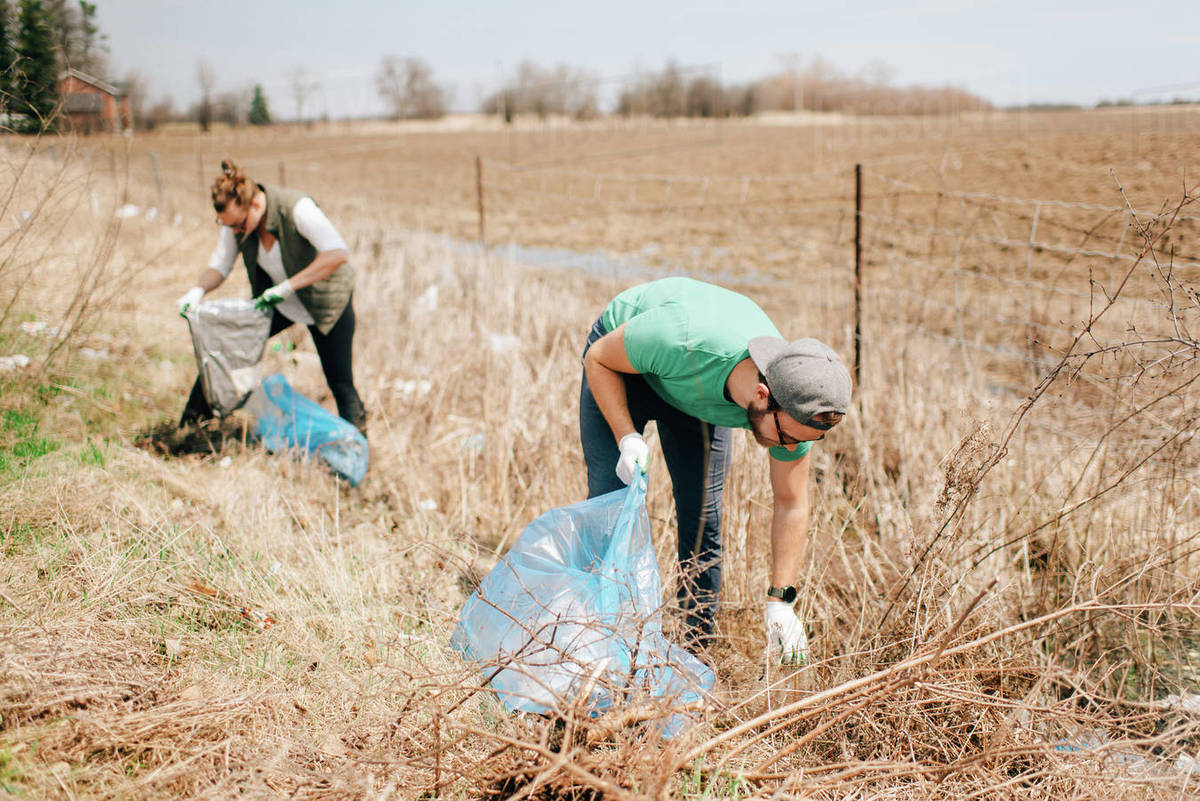 Couple picking up rubbish by field, Georgetown, Canada - Royalty-free ...