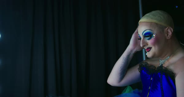 CU Drag queen in dressing room after drag show / Soho, London, England ...