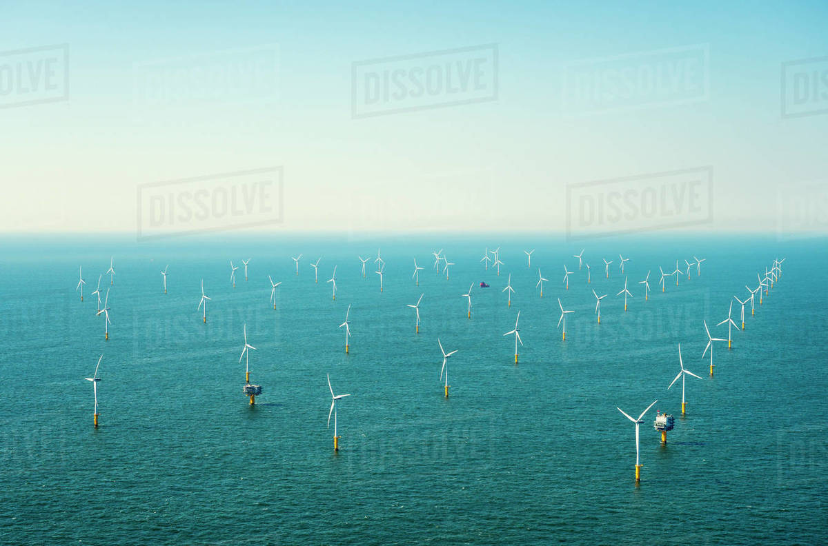 Offshore wind farm in the Borselle windfield, aerial view, Domburg ...