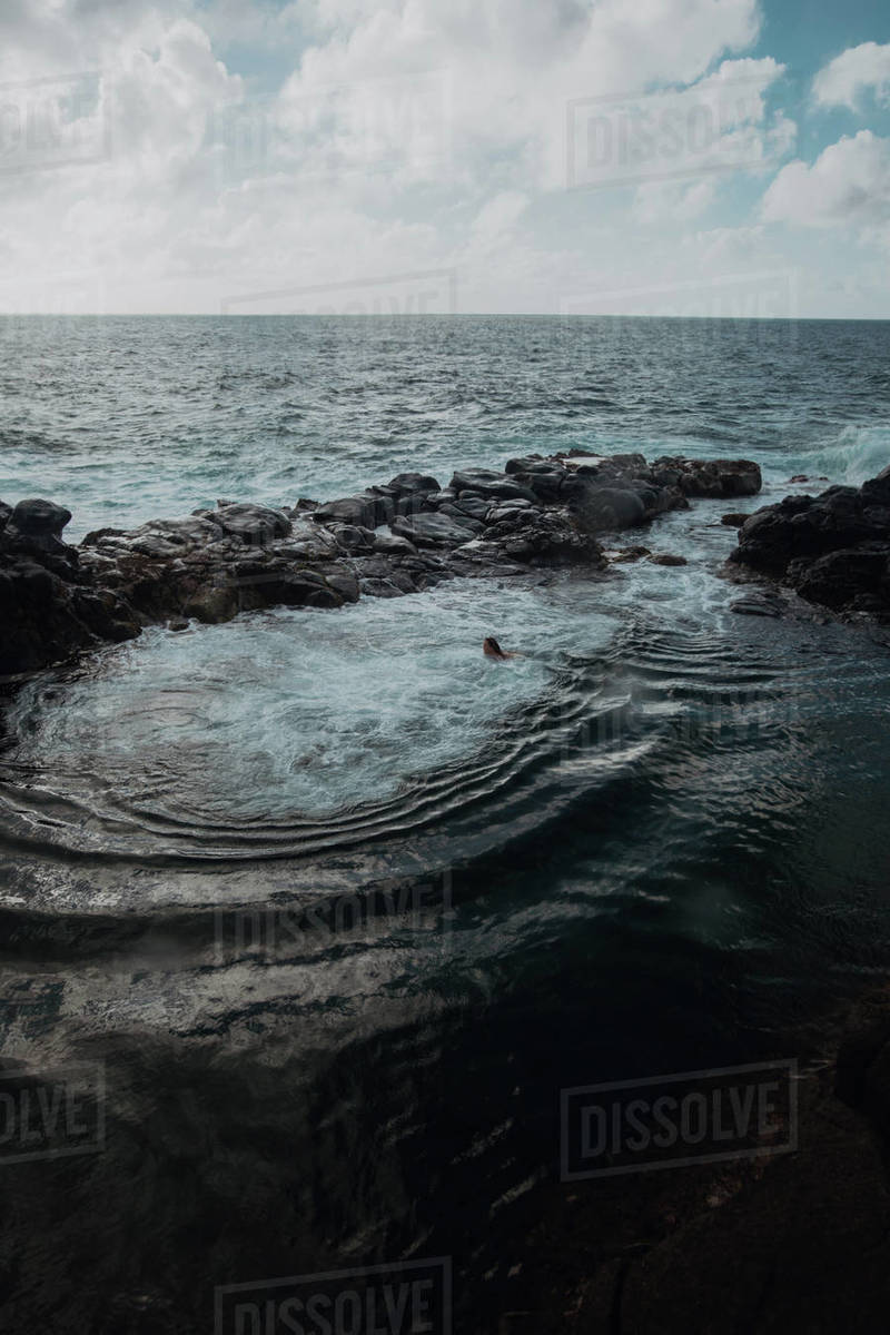 Swimmer in enclosed sea pool, Princeville, Hawaii, US - Royalty-free ...