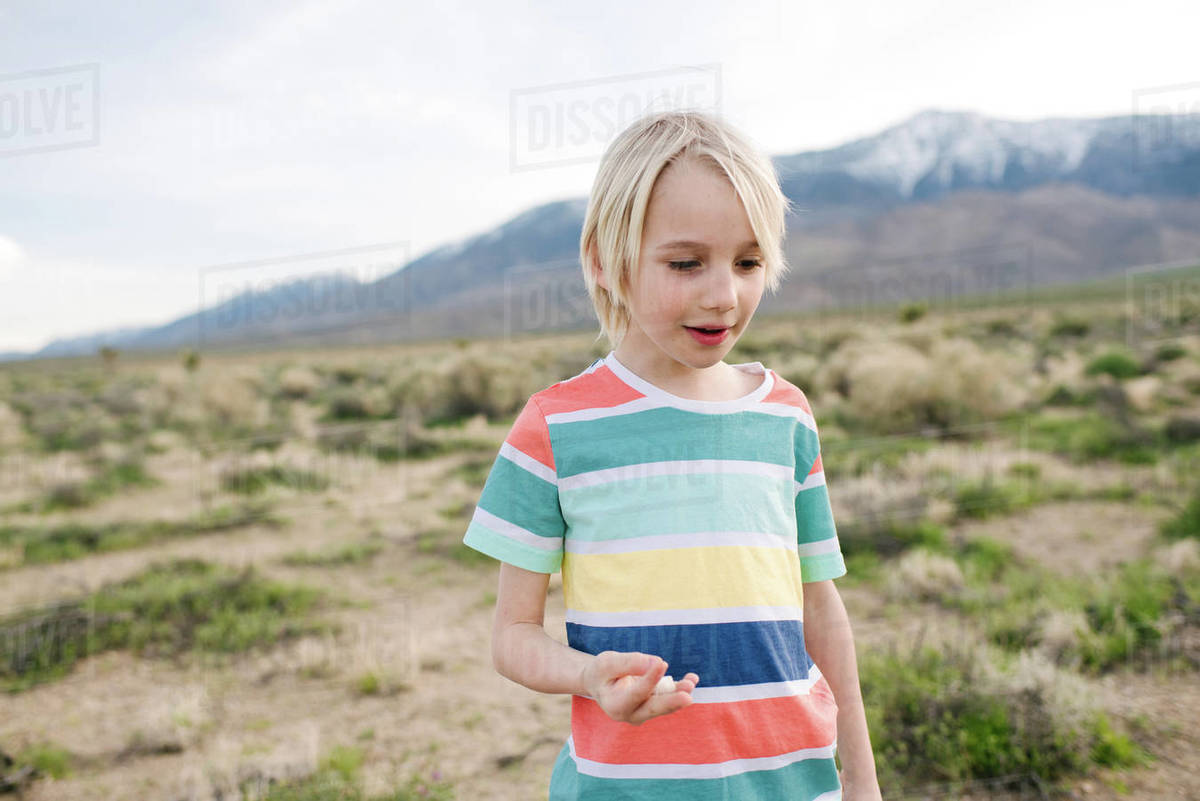 Boy exploring rural landscape, Olancha, California, US - Royalty-free ...