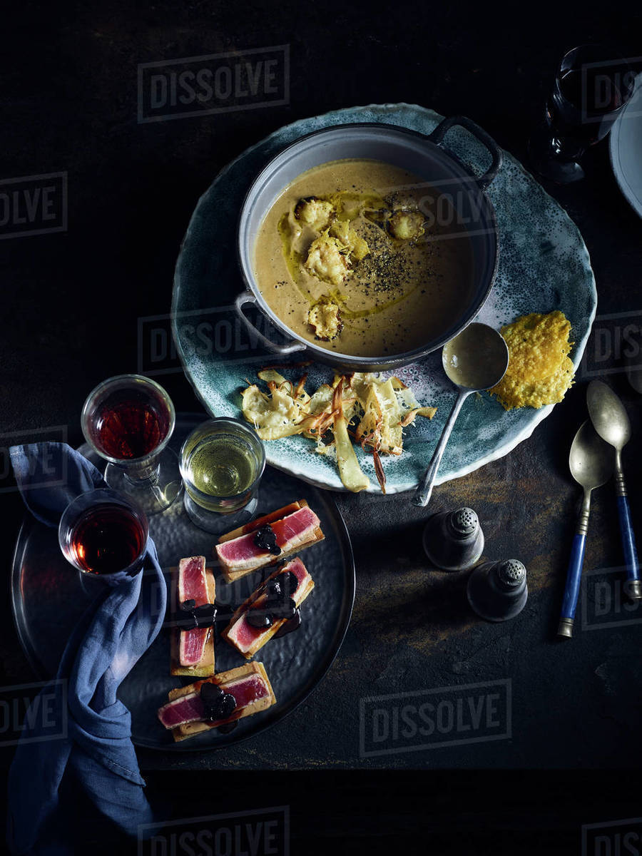 Chestnut soup with parsnip and parmesan crisps, aperitif and nibbles ...