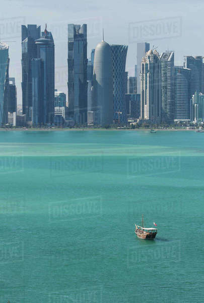 Downtown Doha across water, Doha, Qatar - Stock Photo - Dissolve