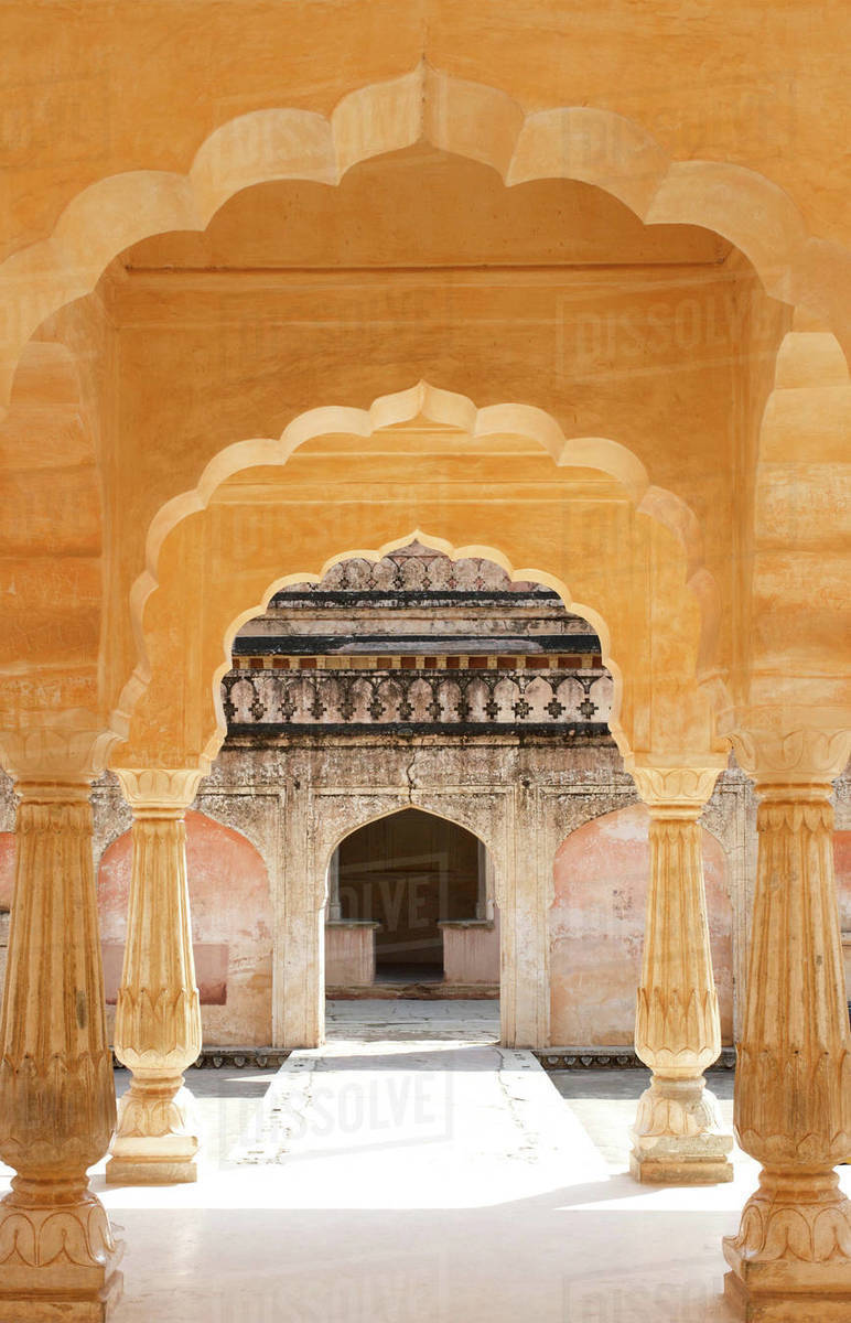 Corridor in Amer Fort, Rajasthan, India - Stock Photo - Dissolve