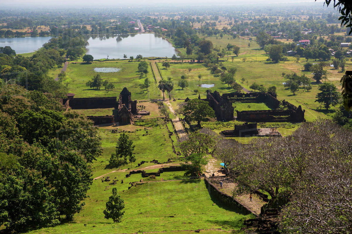 High angle view Khmer ruins from Wat Phou at Champasak, Laos - Stock ...